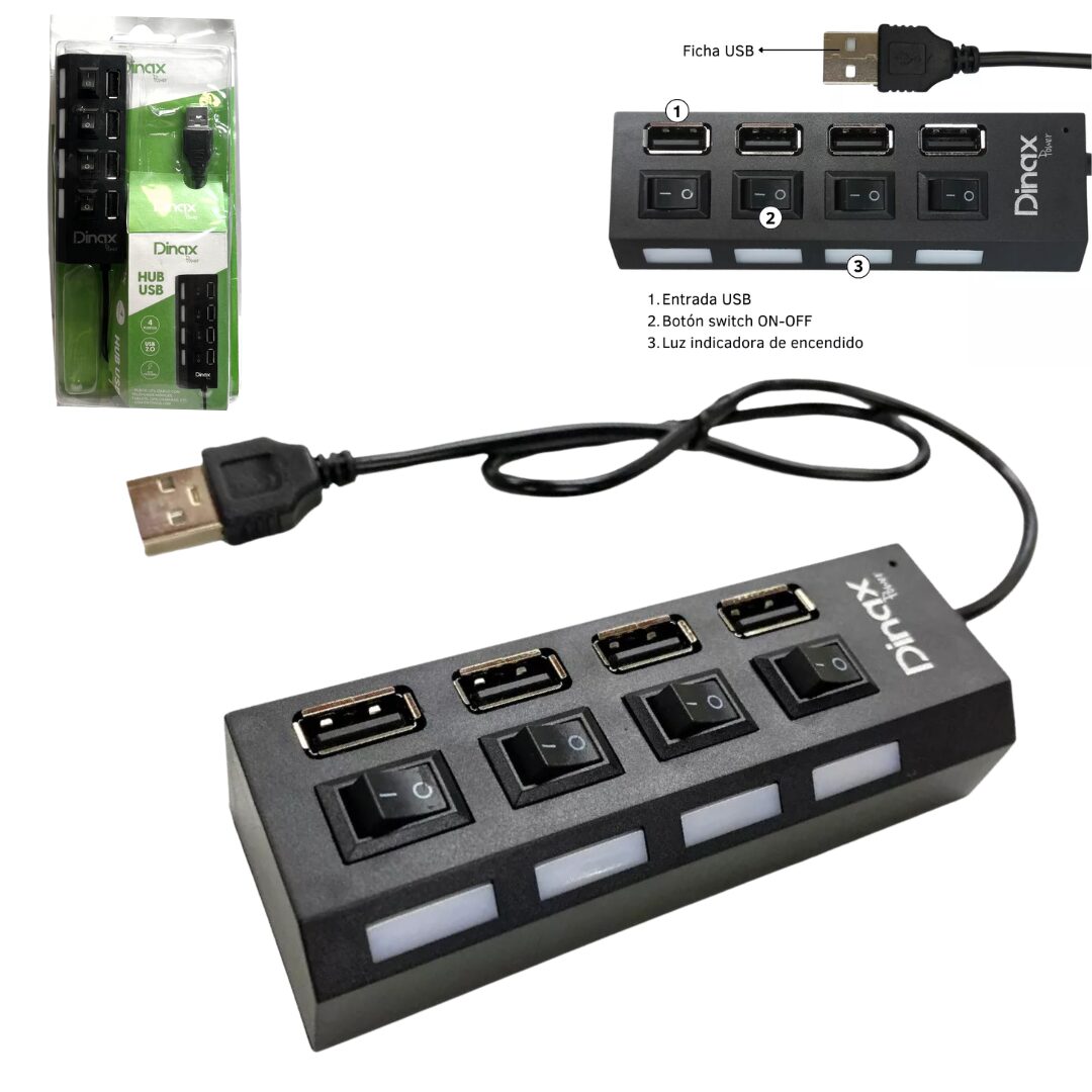 Adaptador 4 Puertos USB 2.0 con Cable